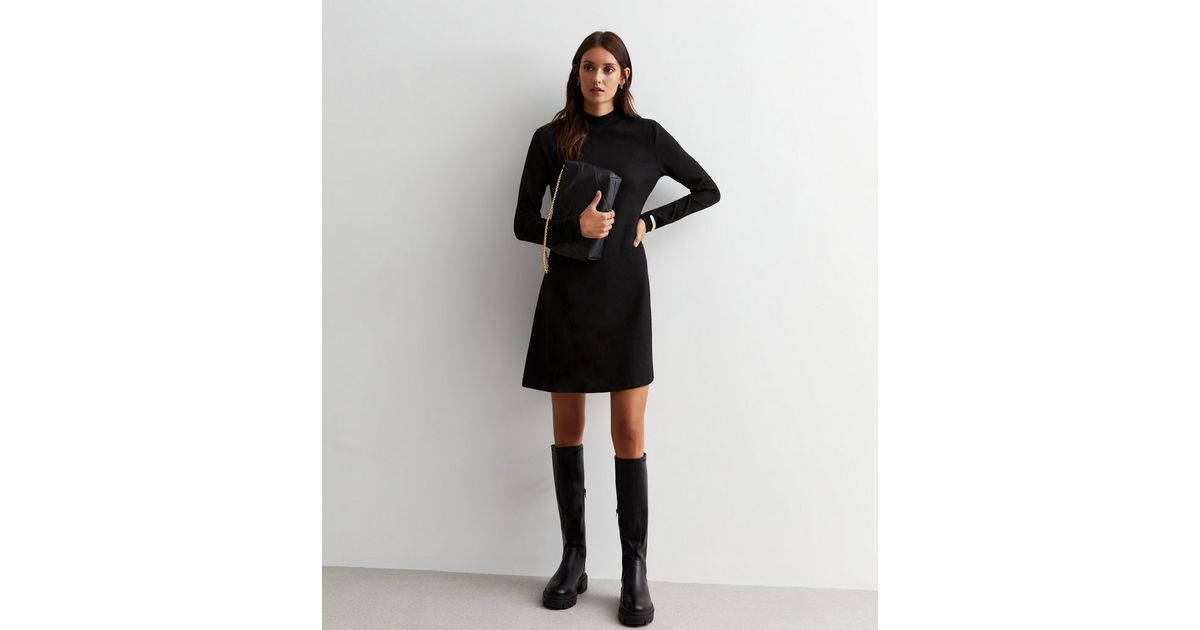 Black Jersey High Neck Micro Mini Dress | New Look