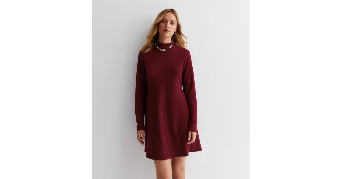 Burgundy Jersey High Neck Micro Mini Dress | New Look