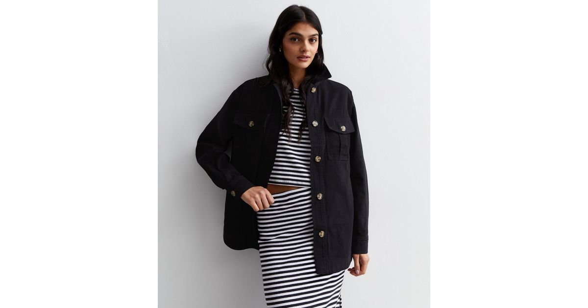 Black Cotton Pocket Front Shacket | New Look
