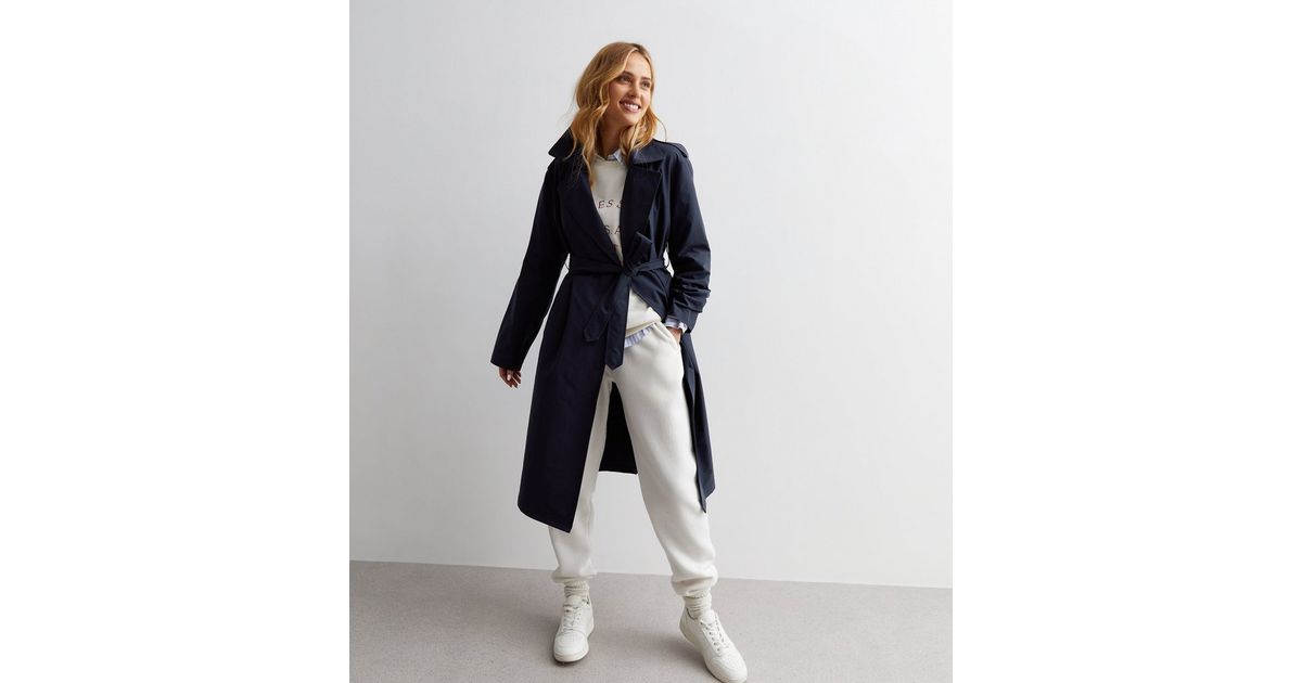 Navy Belted Duster Mac | New Look
