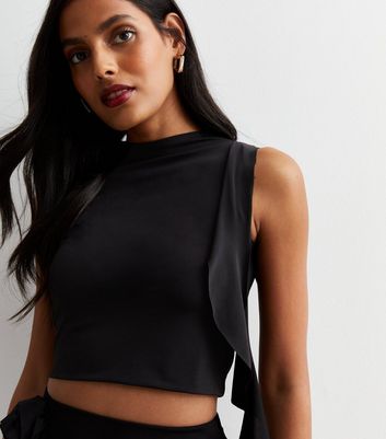 Black Jersey Drape Crop Top | New Look