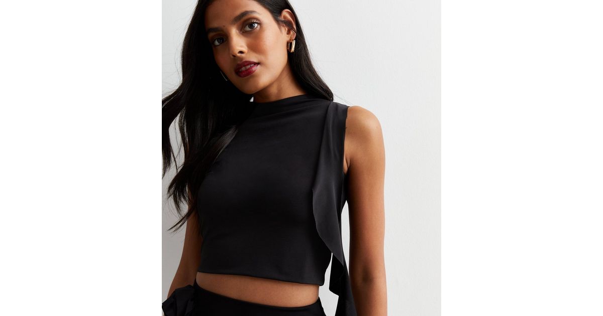 Black Jersey Drape Crop Top | New Look