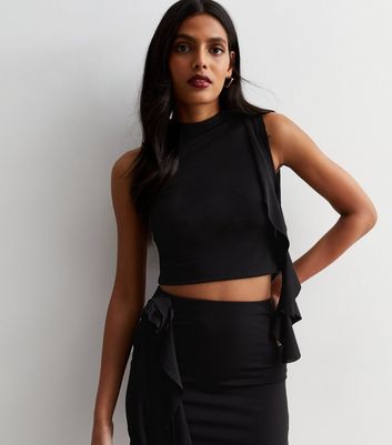 Black Jersey Drape Crop Top | New Look
