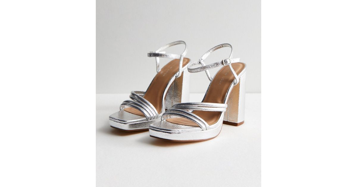 Silver Metallic Platform Block Heel Sandals | New Look