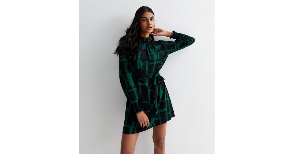 Black Square Print Mini Shirt Dress | New Look