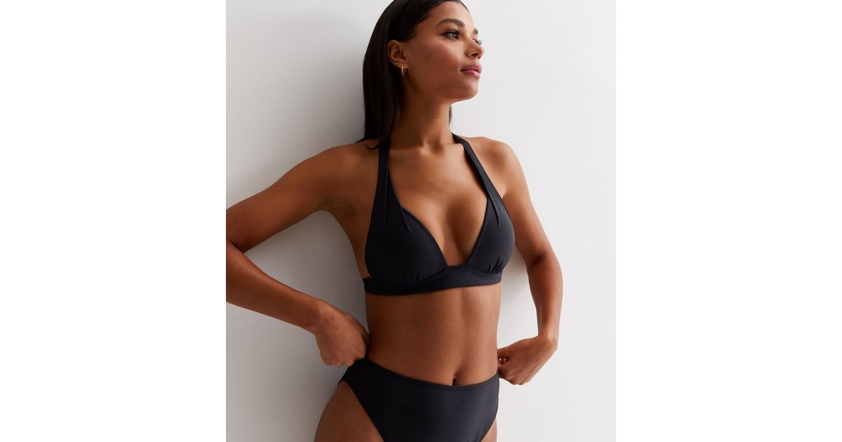 Black Moulded Triangle Bikini Top | New Look