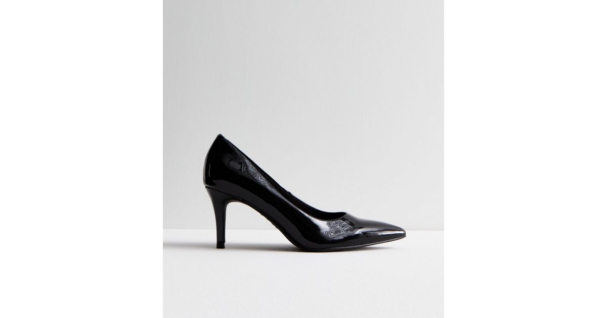 Black Patent Stiletto Heel Court Shoes New Look