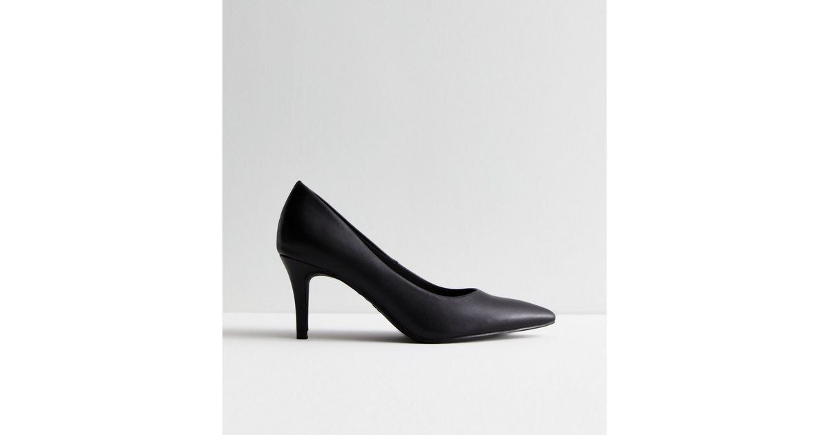 Black Leather-Look Pointed Stiletto Heel Court Shoes | New Look