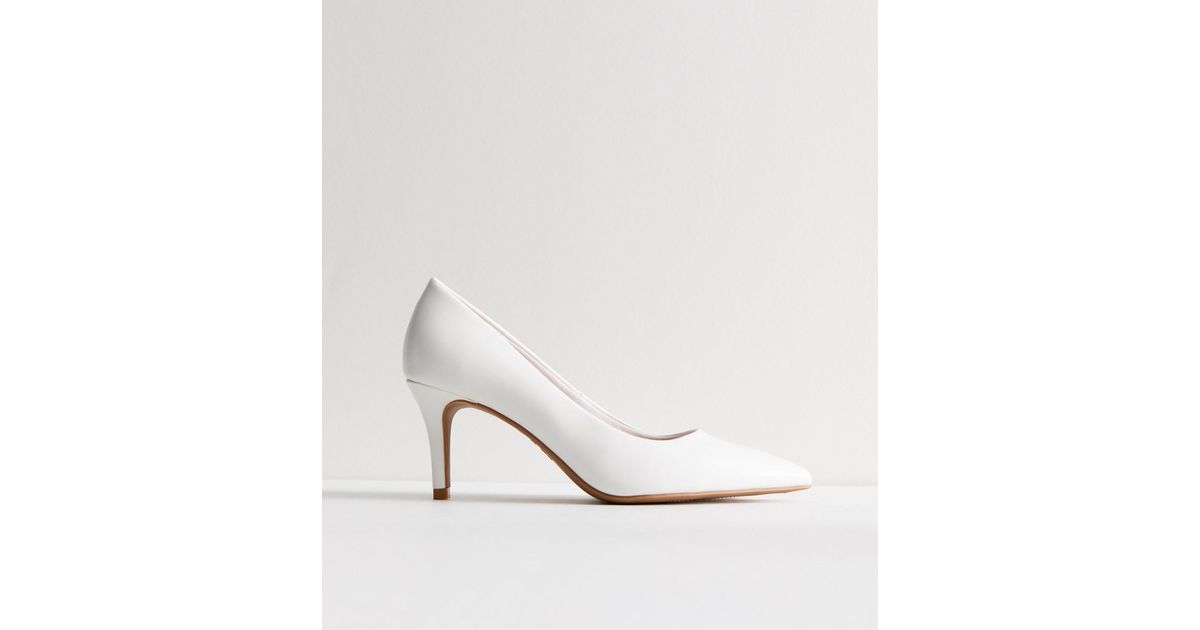 White Leather-Look Pointed Stiletto Heel Court Shoes | New Look