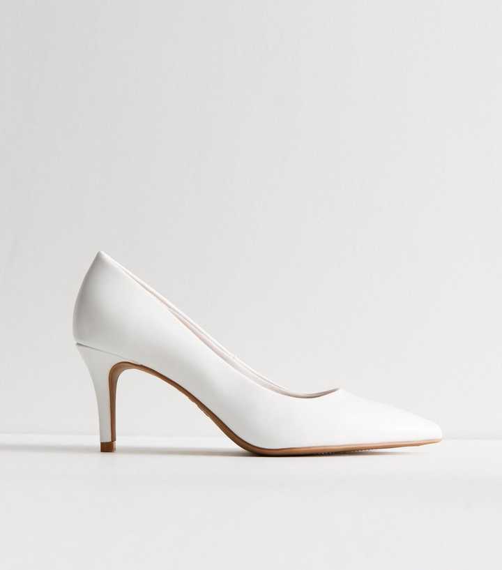 White Leather-Look Pointed Stiletto Heel Court Shoes | New Look