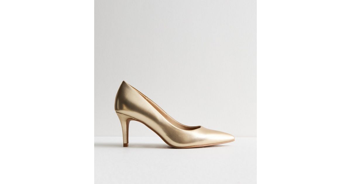 Gold Metallic Pointed Stiletto Heel Court Shoes | New Look