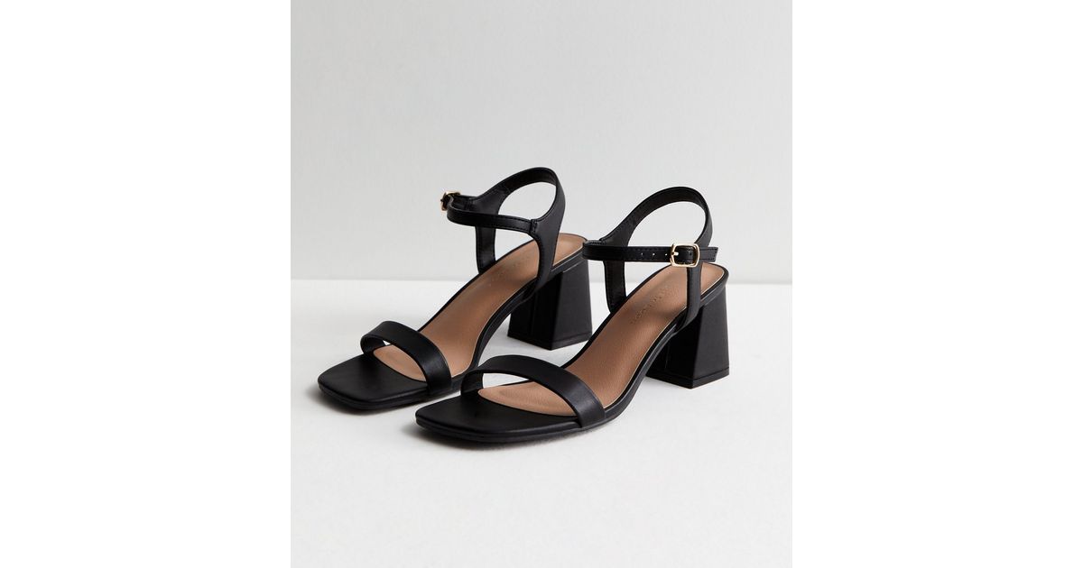 Black Patent Block Heel Sandals | New Look
