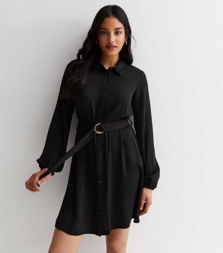 Black Belted Mini Shirt Dress | New Look