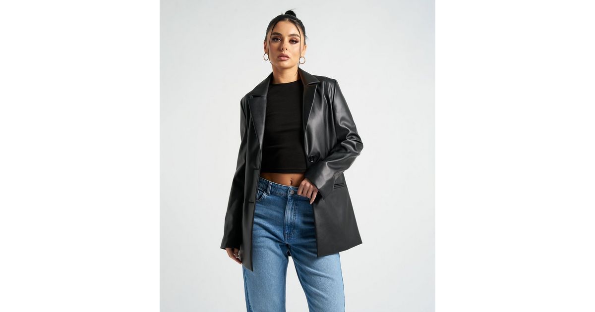 Urban Bliss Black Leather-Look Blazer | New Look
