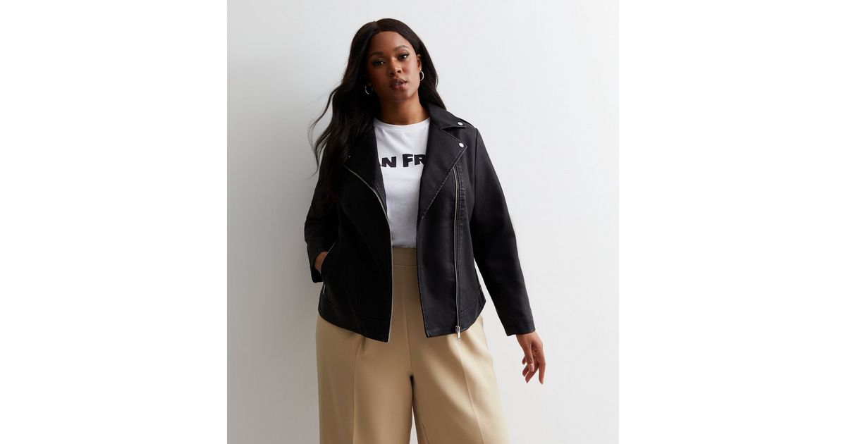 Curves Black Leather-Look Biker Jacket | New Look