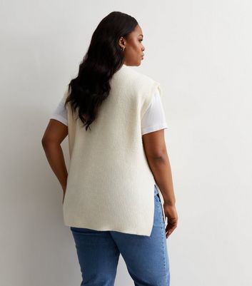 Curves Off White Knit Split Hem Vest | New Look