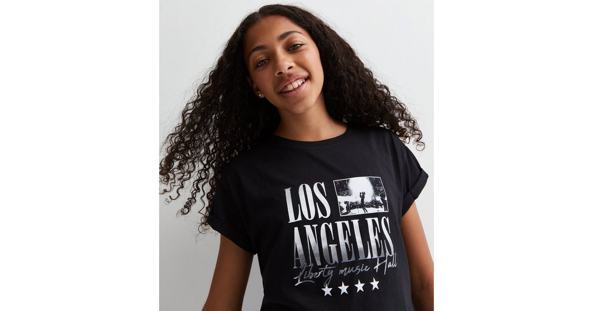 Girls Black Cotton Los Angeles Photographic Logo T-Shirt | New Look