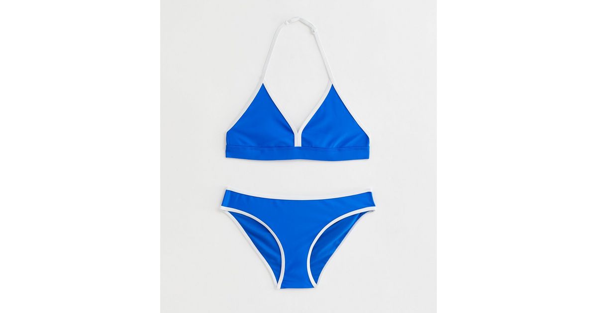 Girls Blue Contrast Triangle Bikini Set New Look