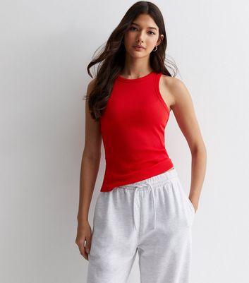 Red Ribbed Racer Vest | New Look