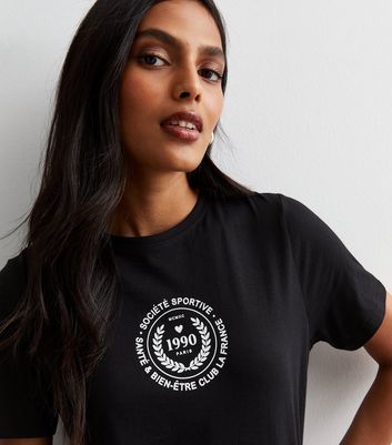 Black Cotton Crest Logo T-Shirt | New Look