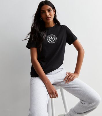 Black Cotton Crest Logo T-Shirt | New Look