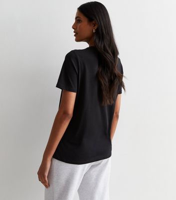 Black Cotton Crest Logo T-Shirt | New Look
