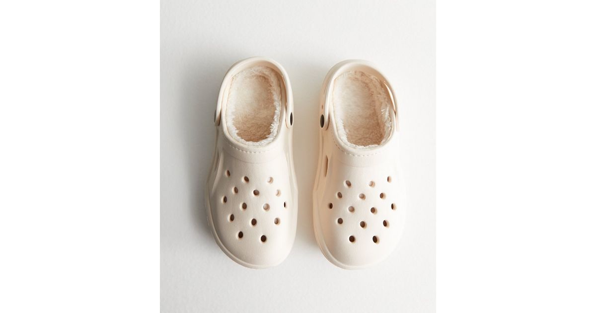 Off White Faux Fur Lined Clogs | New Look