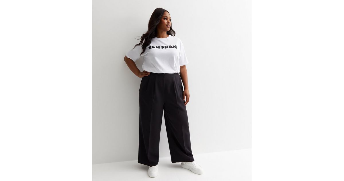 Curves Black Wide Leg Tailored Trousers | New Look