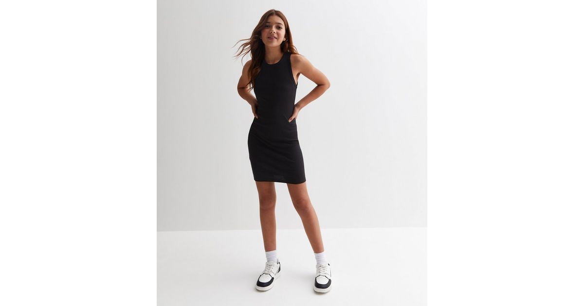 Girls Black Ribbed Racer Dress | New Look