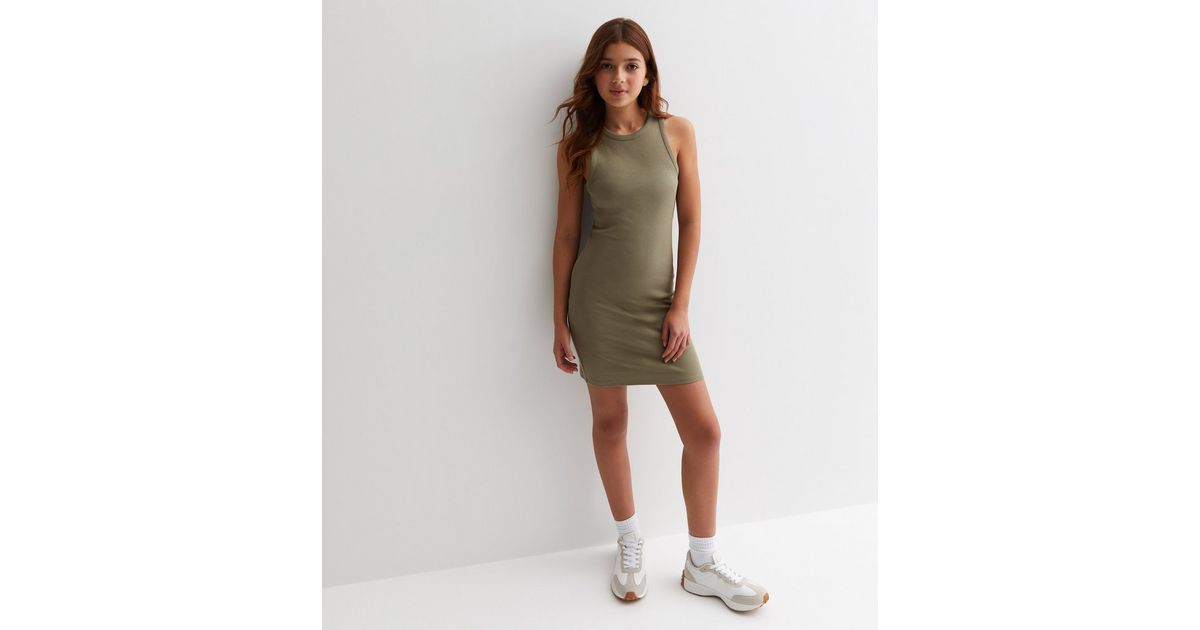 Girls Khaki Ribbed Racer Dress | New Look