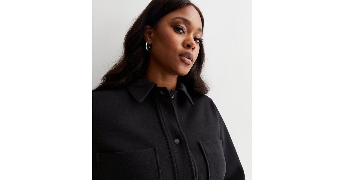 Curves Black Pocket Front Shacket | New Look