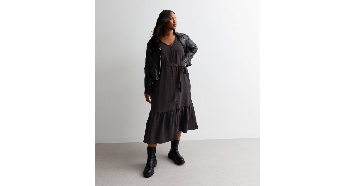 Curves Black Belted Tiered Maxi Dress | New Look