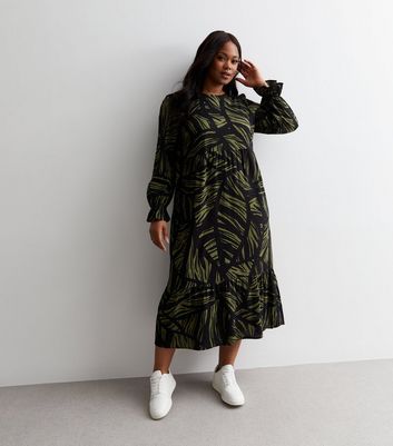 Curves Green Zebra Print Tie Back Midi Dress | New Look
