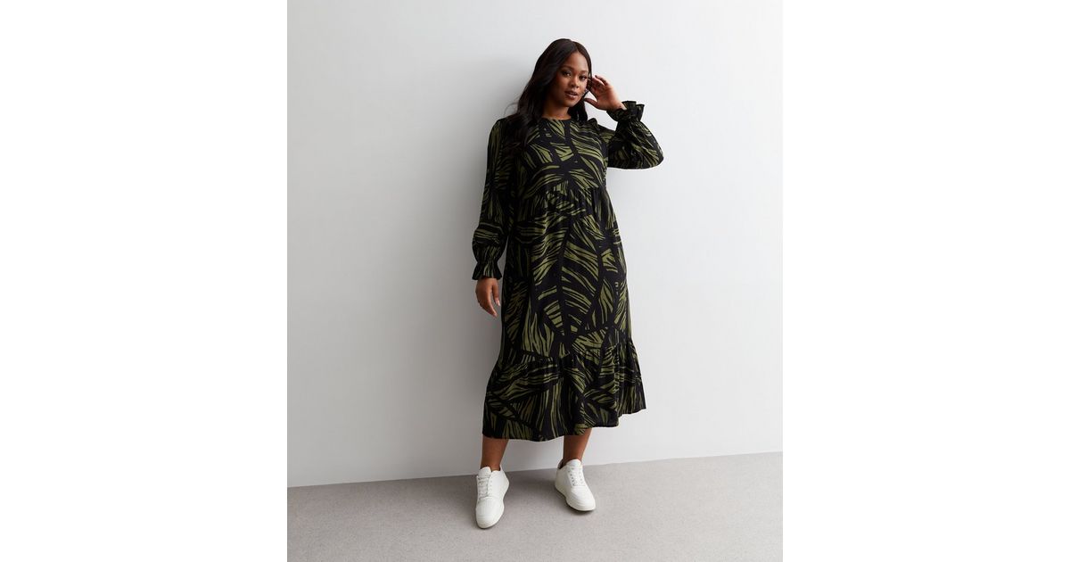 Curves Green Zebra Print Tie Back Midi Dress | New Look