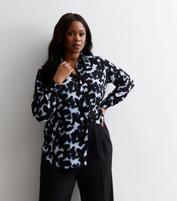 Curves Blue Abstract Print Long Sleeve Shirt | New Look