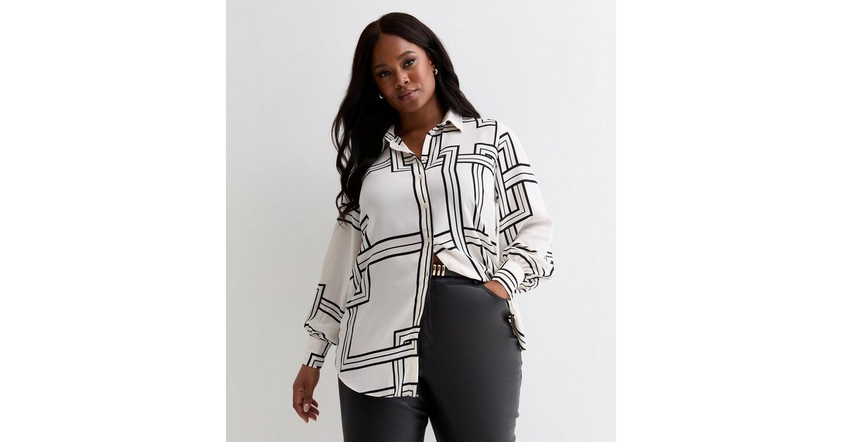 Curves White Line Print Longline Shirt | New Look