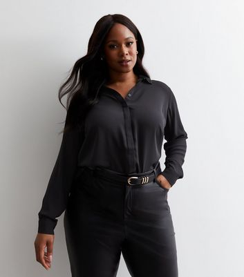 Curves Black Long Sleeve Shirt | New Look