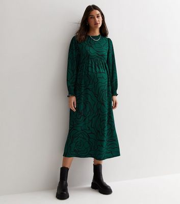 Maternity Green Abstract Flower Print Crinkle Jersey Midi Dress | New Look