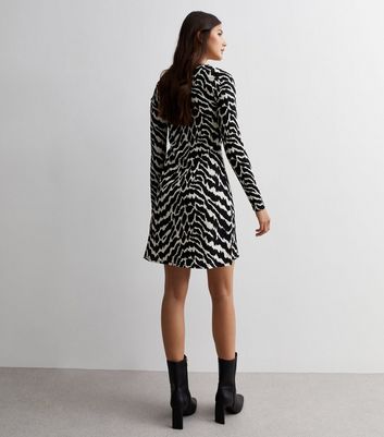 Black Zebra Print Crinkle Jersey Twist Front Mini Dress | New Look