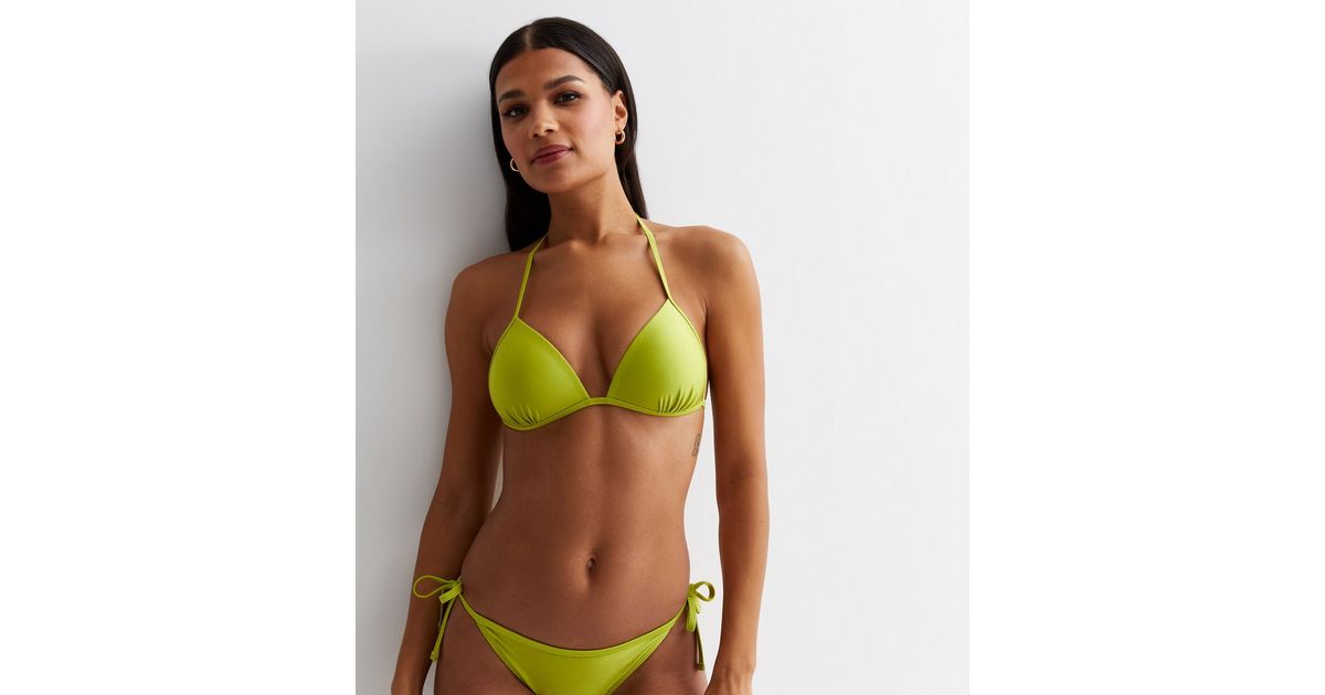 Lime Green Moulded Triangle Bikini Top | New Look
