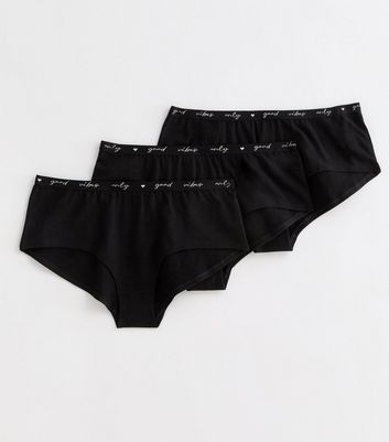 Girls 3 Pack Black Logo Short Briefs | New Look