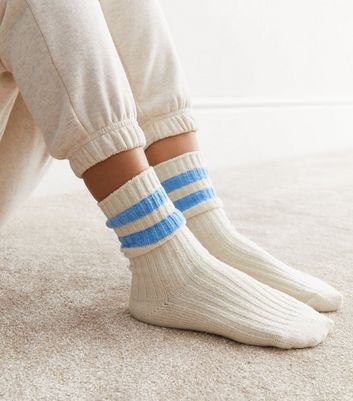 Cream Stripe Ribbed Lounge Socks | New Look