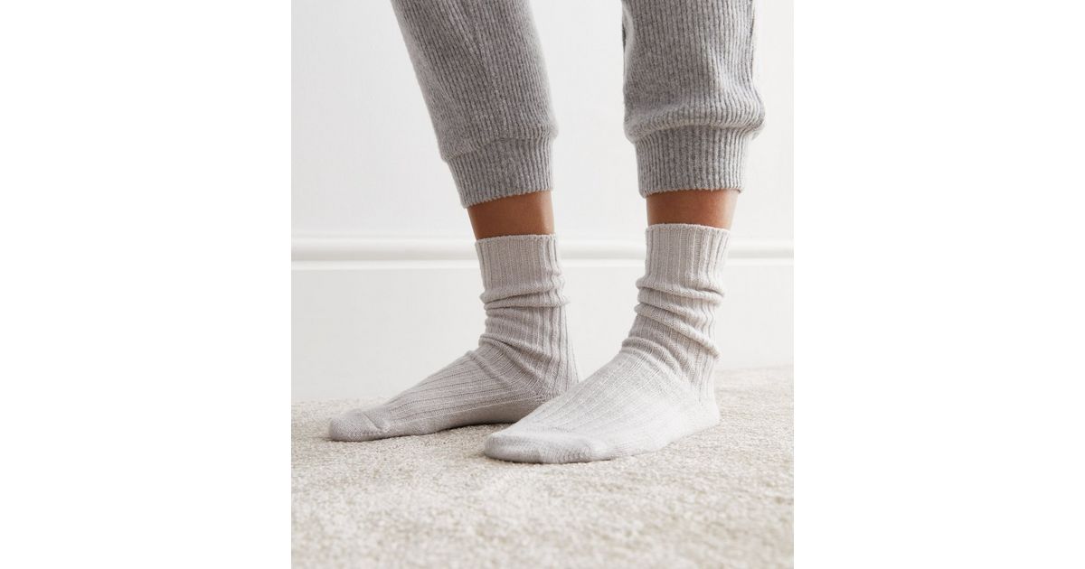 Grey Glitter Ribbed Lounge Socks | New Look