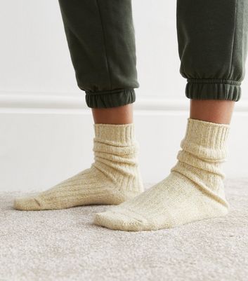Cream Glitter Ribbed Lounge Socks | New Look