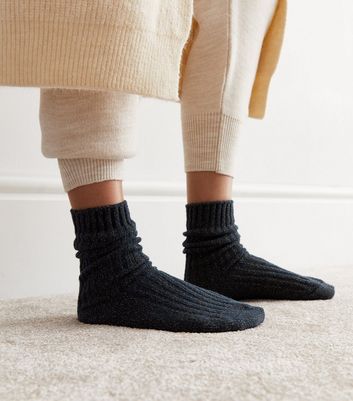Navy Glitter Ribbed Lounge Socks | New Look