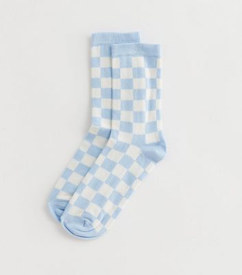 Blue Checkerboard Print Socks | New Look