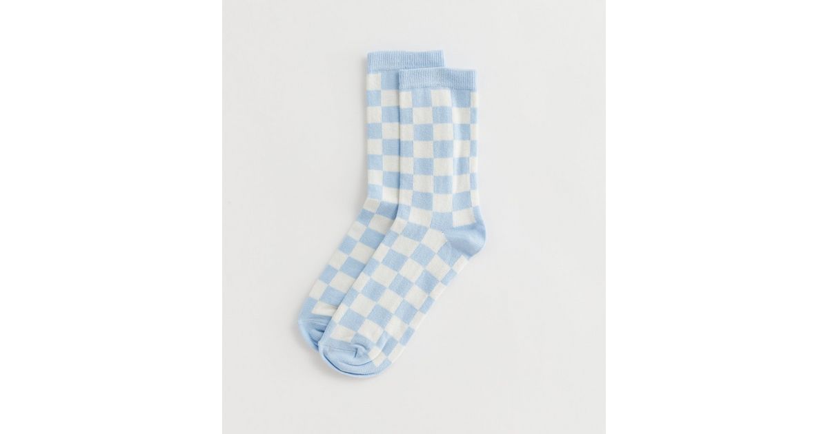 Blue Checkerboard Print Socks | New Look