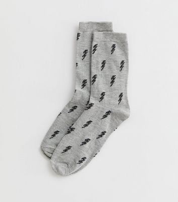 Pale Grey Glitter Lightning Bolt Socks | New Look