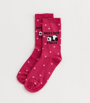 Bright Pink Nope Not Today Panda Socks | New Look