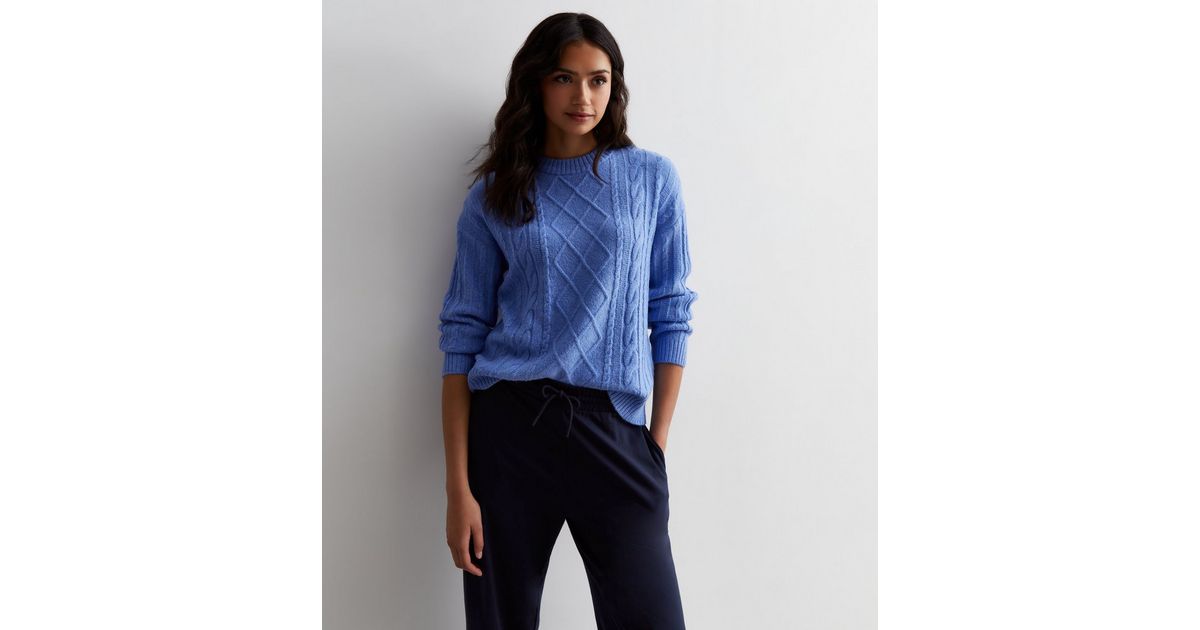 Blue Cable Knit Longline Jumper | New Look